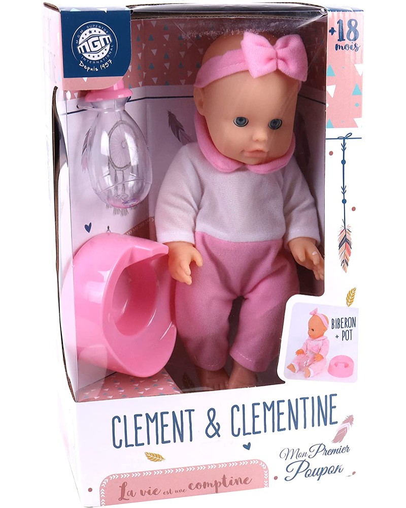 CLEMENT CLEMENTINE - Poupon avec Biberon et Pot - 124413 - 31 cm